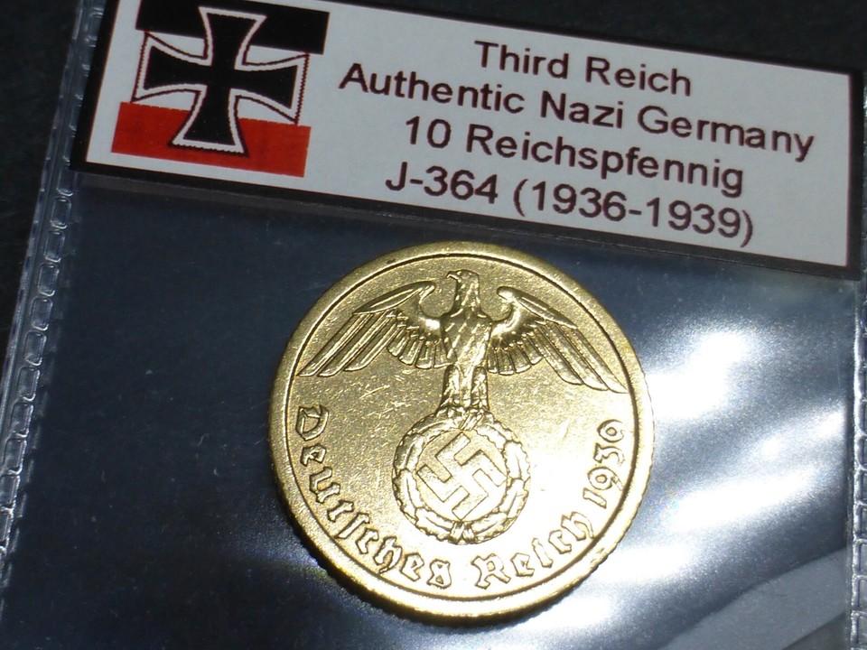 Nazi 10 Reichspfennig Coin and Swastika Stamp Set Third Reich WW2 ...