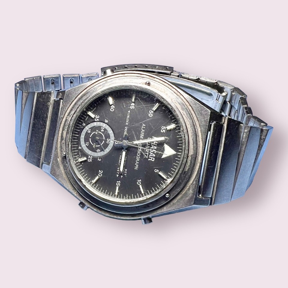 Scarce PHASAR Alarm Chronograph Quartz Analog Men's Watch For Repair ...