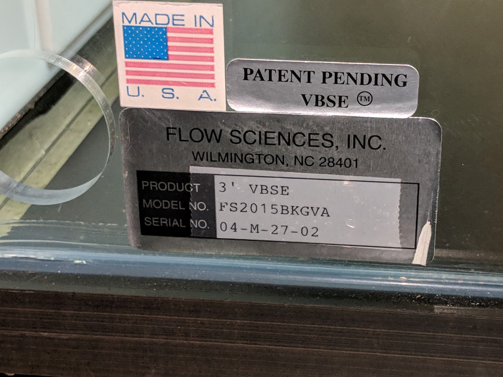 Flow Sciences 3' VBSE Vented Balance Safety Enclosure FS2015 Side Ports ...