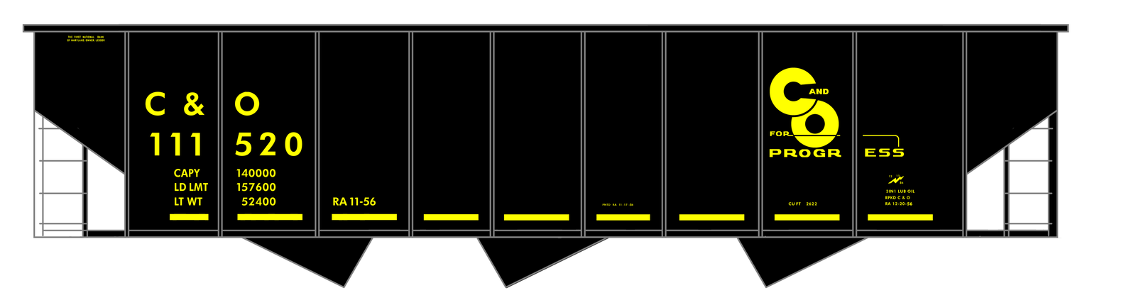 K4 O Scale Decals Chesapeake and Ohio Hopper Car Yellow C&O (1956-1960 ...