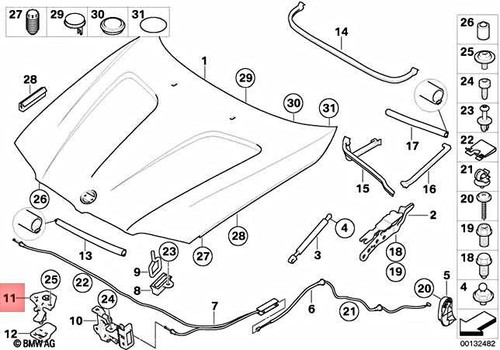 BMW 5 6 Series X3 03-10 Hood Safety Catch With Release OEM Genuine ...