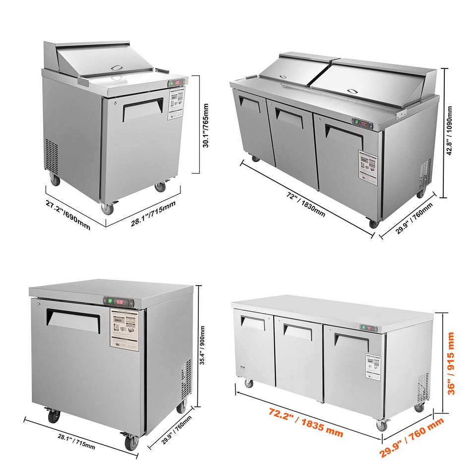 28/48/60/72" Refrigeration Sandwich Salad Prep Table Undercounter ...