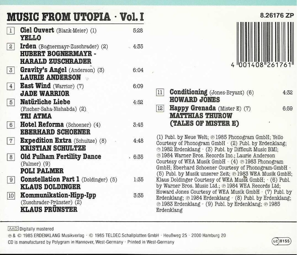 Music from Utopia Vol. I by Various Artists (CD, 1985) | eBay