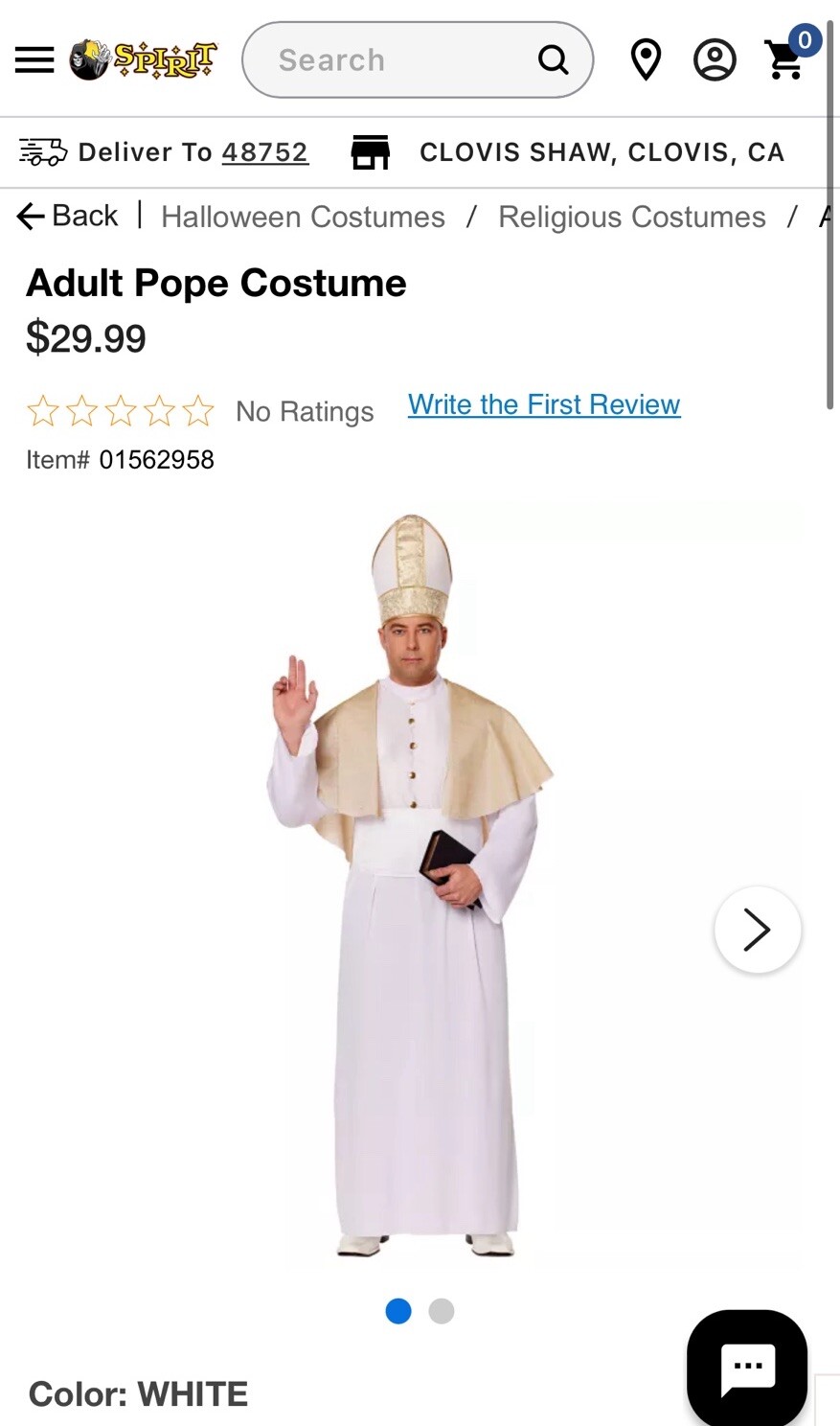 Spirit Halloween Adult Pope Costume - Gem