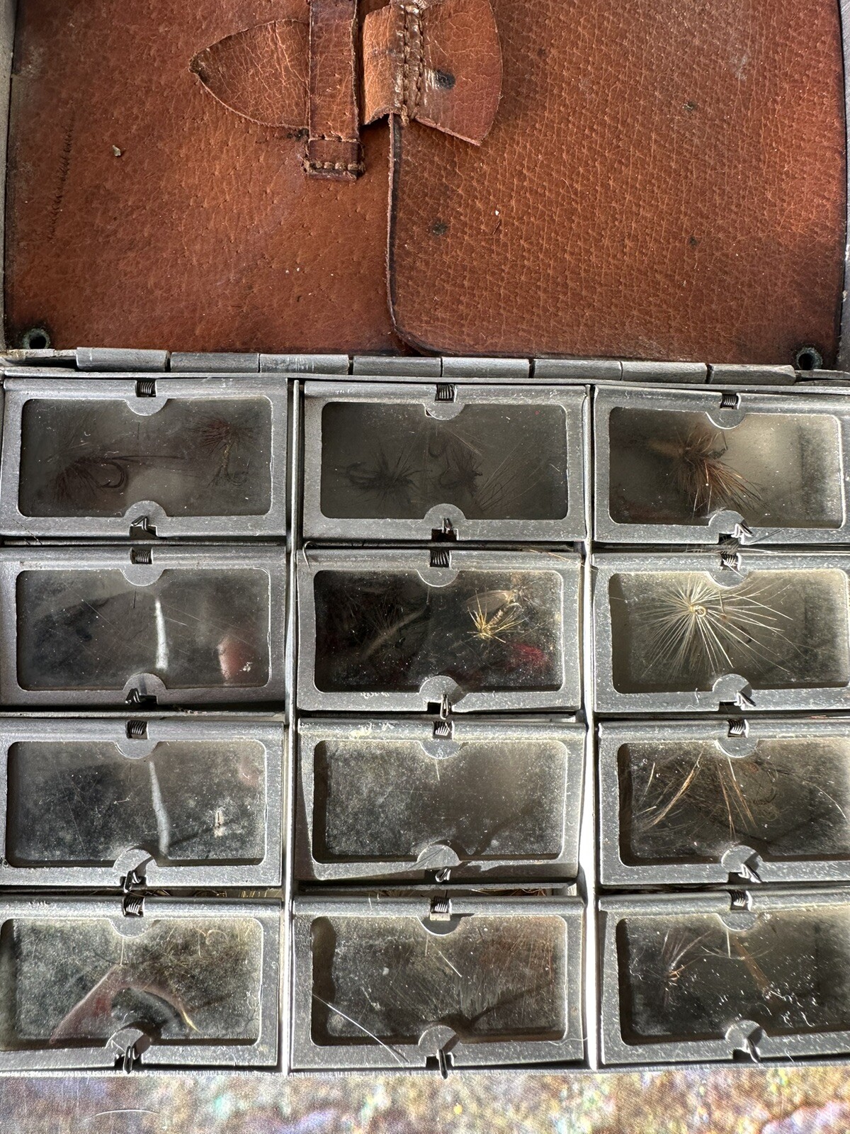 Rare Allcock & Co 12 Compartment Dry Fly Box Leather Cast Holder to Lid ...