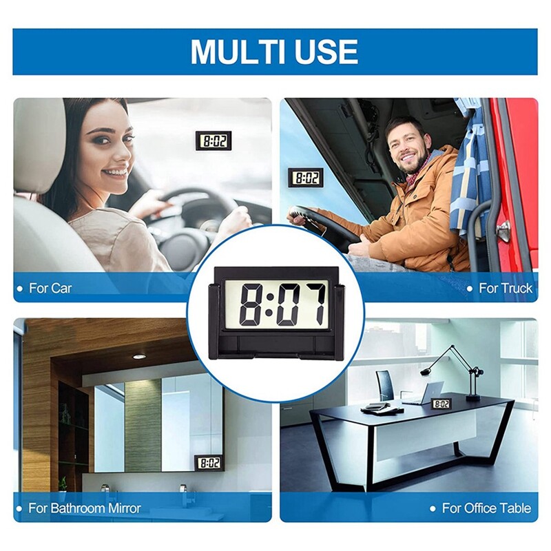 Small Digital Car Dashboard Clock Battery Operated Big Clear LCD ...
