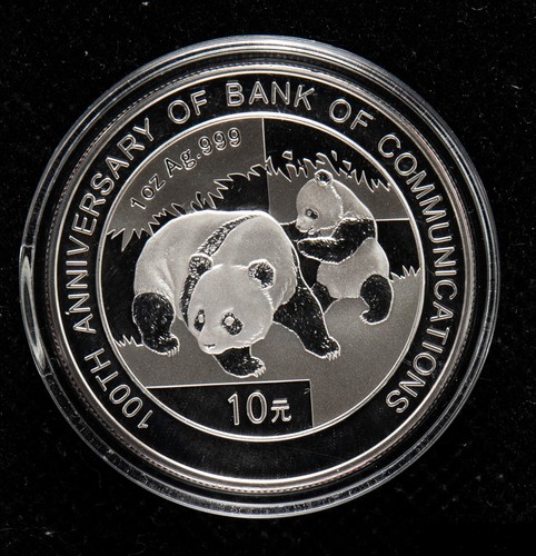 2008 China 10 Yuan - Communications Bank 100th Anniv 1 oz Panda Silver ...