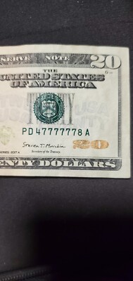 2017 A Fancy Serial Number 20 Doller Bill 6 straight 7s •47777778• US ...