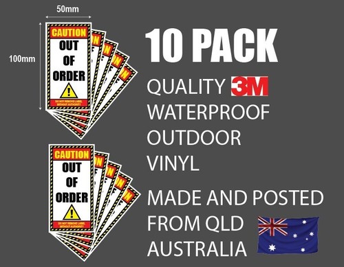 10 PACK OUT OF ORDER VER2 WARNING QUALITY 3M Vinyl STICKER / DECAL 50mm ...