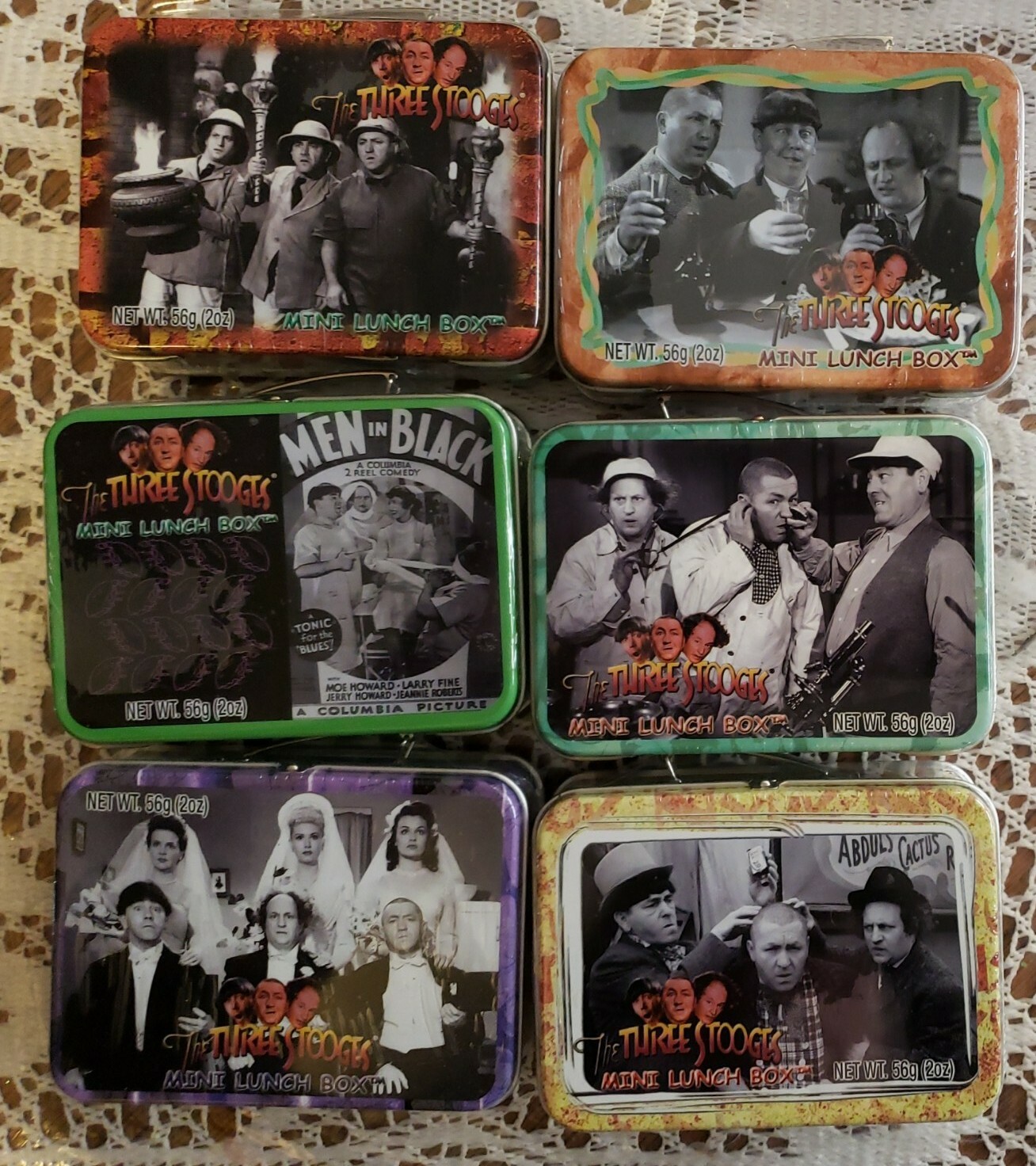 (SEALED CASE OF 24 ) - THREE STOOGES MINI LUNCH BOX TIN WITH BUBBLE GUM ...