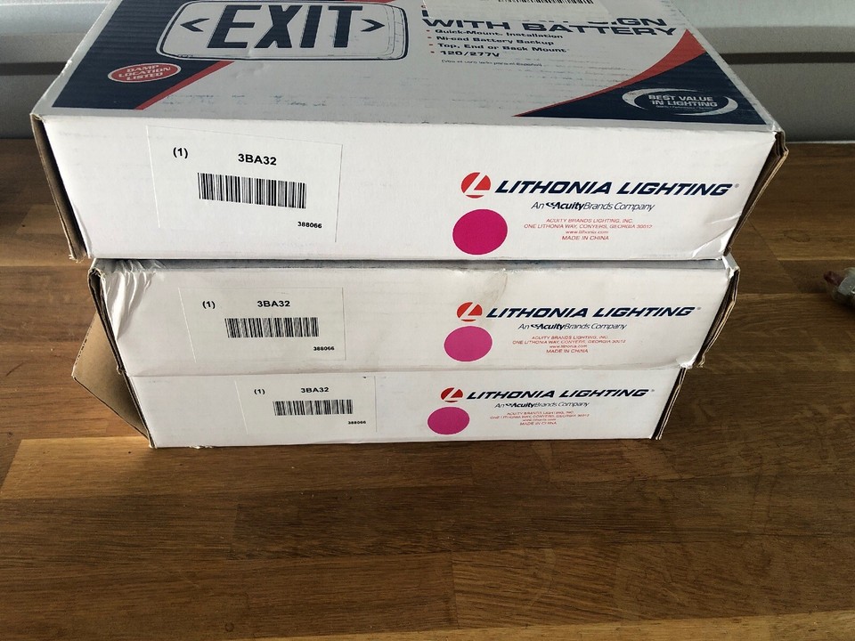 Lot Of 3 Lithonia Lighting 3BA32 LED Exit Sign w/ Battery | eBay