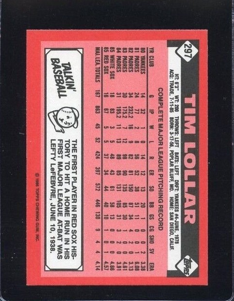 1986 TOPPS TIFFANY #297 TIM LOLLAR BOSTON RED SOX | eBay