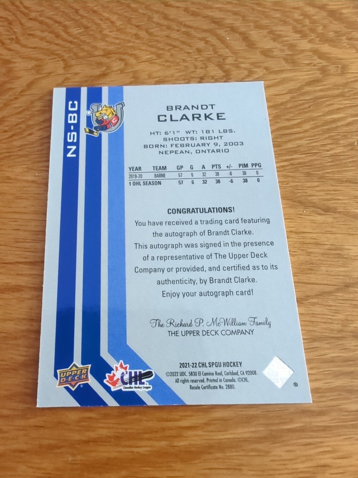2021-22 SP GAME USED CHL Brandt Clarke NEW STYLE AUTO | eBay
