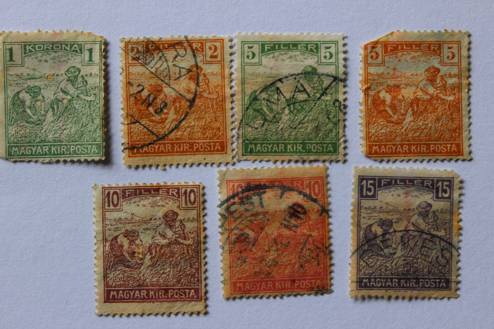 Collection of antique used postal stamps, Reaper MAGYAR KIR POSTA ...