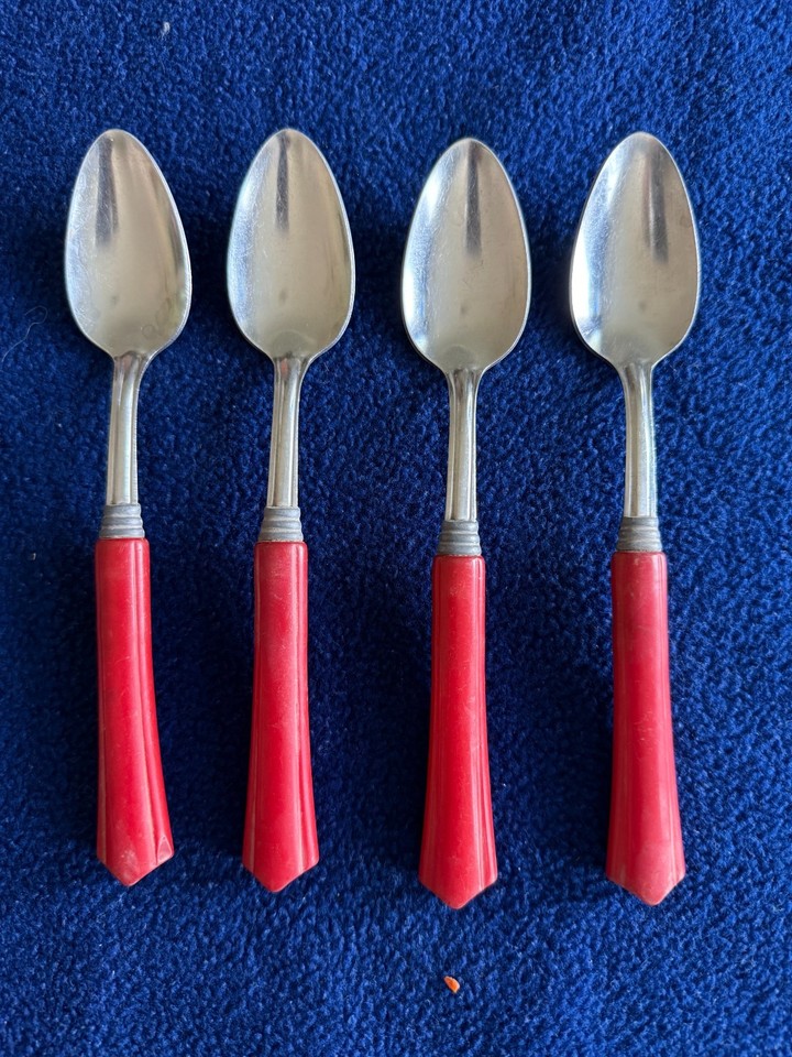 6 Pc Vintage Red Handle Bakelite Stainless Flatware | eBay