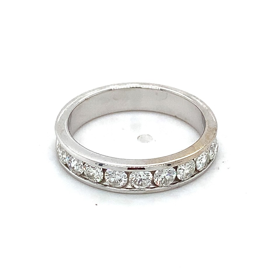 14K White Gold Channel Set Round Cut White Diamond 0.75CTW Halfway Band ...