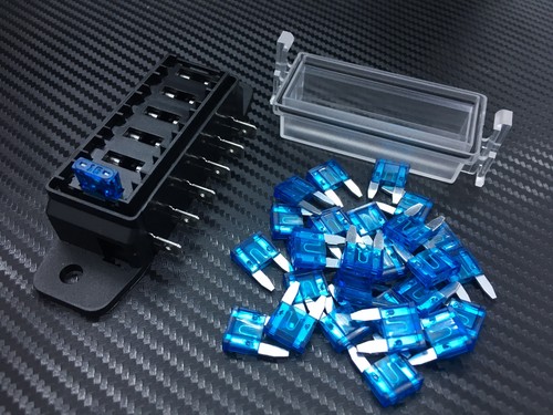 6 Way Circuit Blade Fuse Box Block Holder DC-12v + 50 ATM Fuses 15 AMP ...