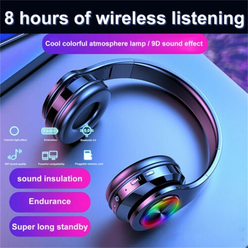 Cancelling LED Light Bluetooth Wireless Headphones With Mic Gaming Headset | eBay
