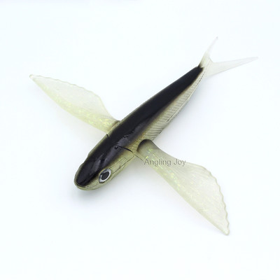 9" Black Flying Fish Lure Big Game Trolling Lifelike Soft Body Tuna ...