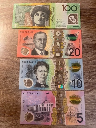 AUSTRALIA 100 + 20 + 10+ 5 Dollars Circulated Polymer Banknotes ...