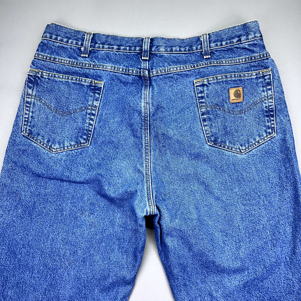 Vintage Carhartt Jeans B17 Relaxed Fit Blue Mens 38W Denim Zip Logo | eBay