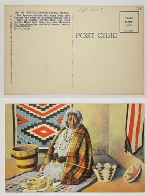 Vintage Linen Postcard Apache Indian Woman Basket Maker Weaving ...