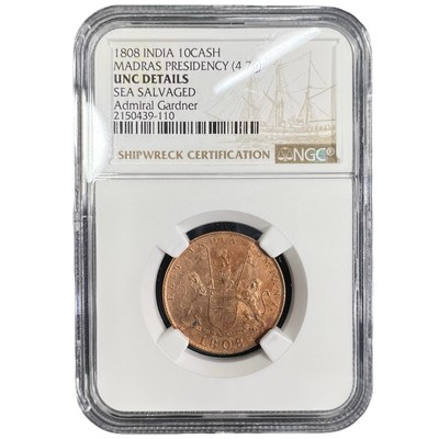 1808 India 10 Cash Admiral Gardner Shipwreck NGC UNC Details | eBay