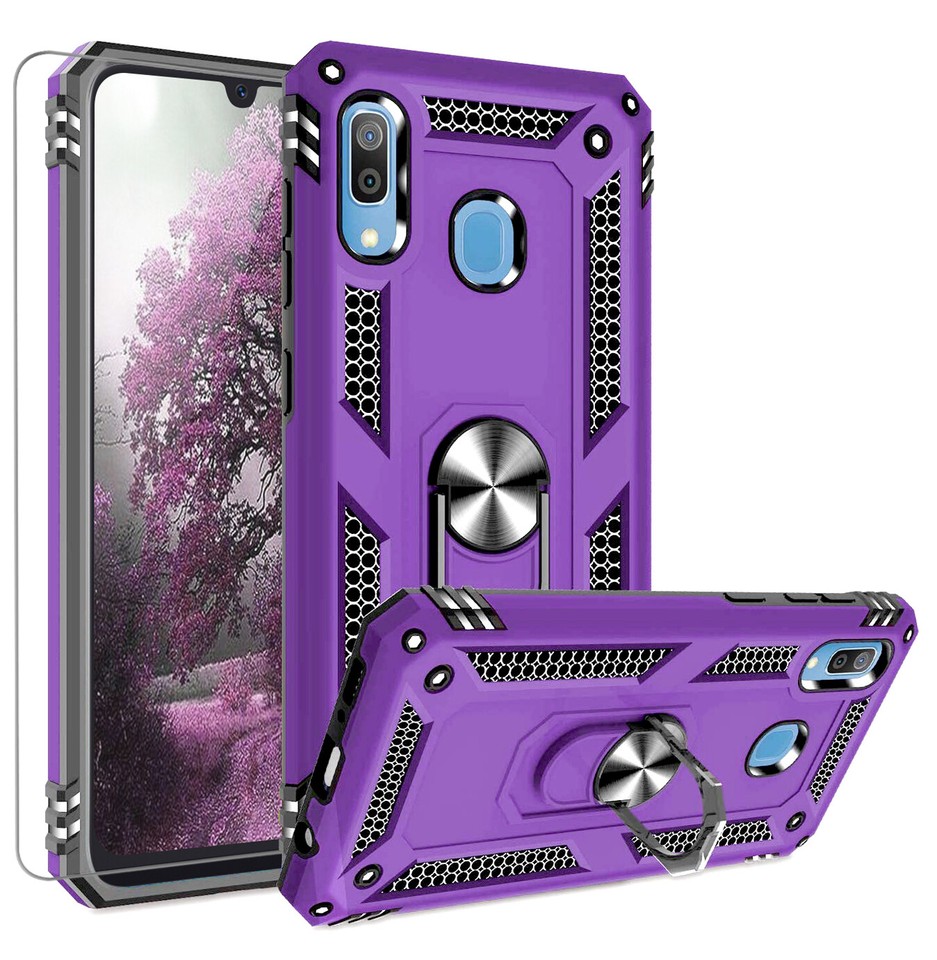 For Samsung Galaxy A20 A50 Case, Magnetic Metal Ring Stand Cover ...