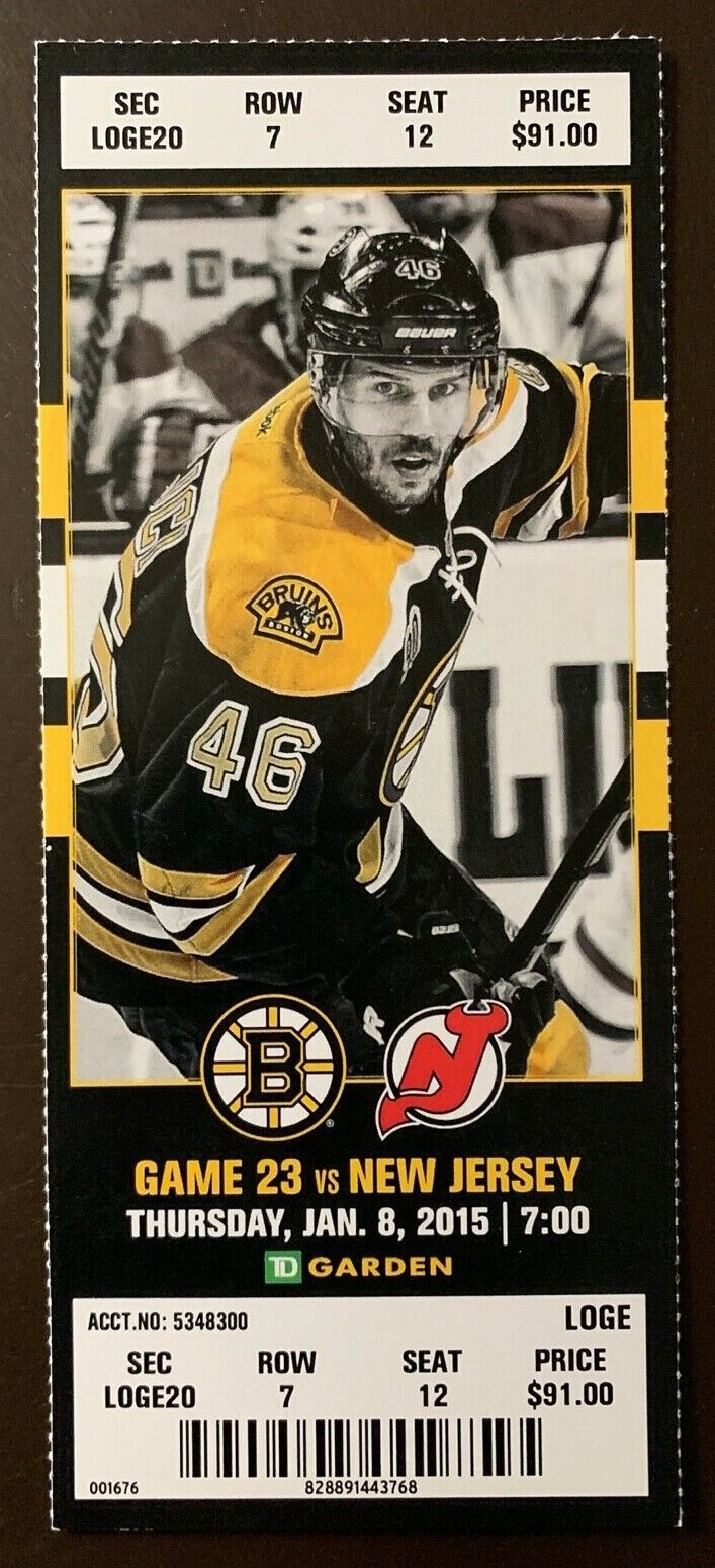 Boston Bruins 1/8/2015 NHL ticket stub vs New Jersey Devils | eBay