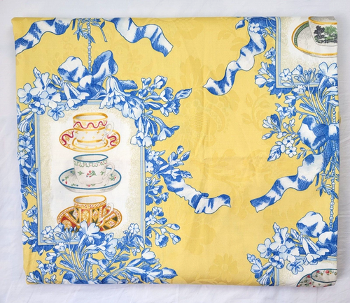 French Country Yellow Blue White Toile Teacup Tablecloth Damask ...