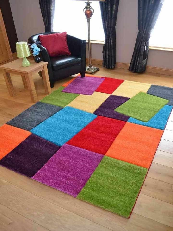 Multi Coloured Rugs Runners Carpet Rainbow Design Mat Hand Carved ...