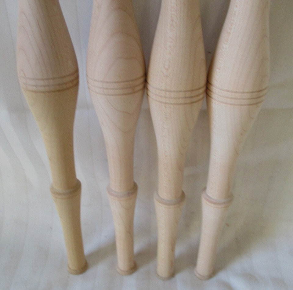 4 New Unfinished Clear Solid Maple Turned / Carved Table Legs 16 3/4 ...