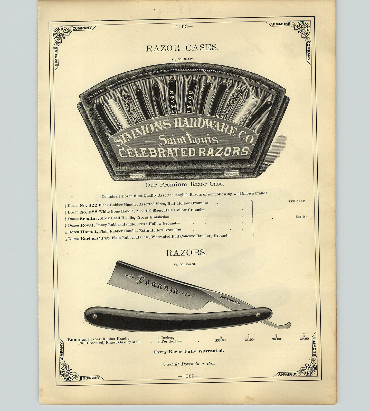 1890 PAPER AD 6 PG Straight Razors Simmons Hardware Store Display Case ...