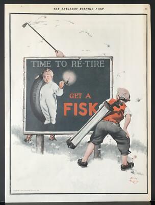 1925 Fisk Tires Golf Player Flying Divots Daisy Caddy Alan Foster Art ...