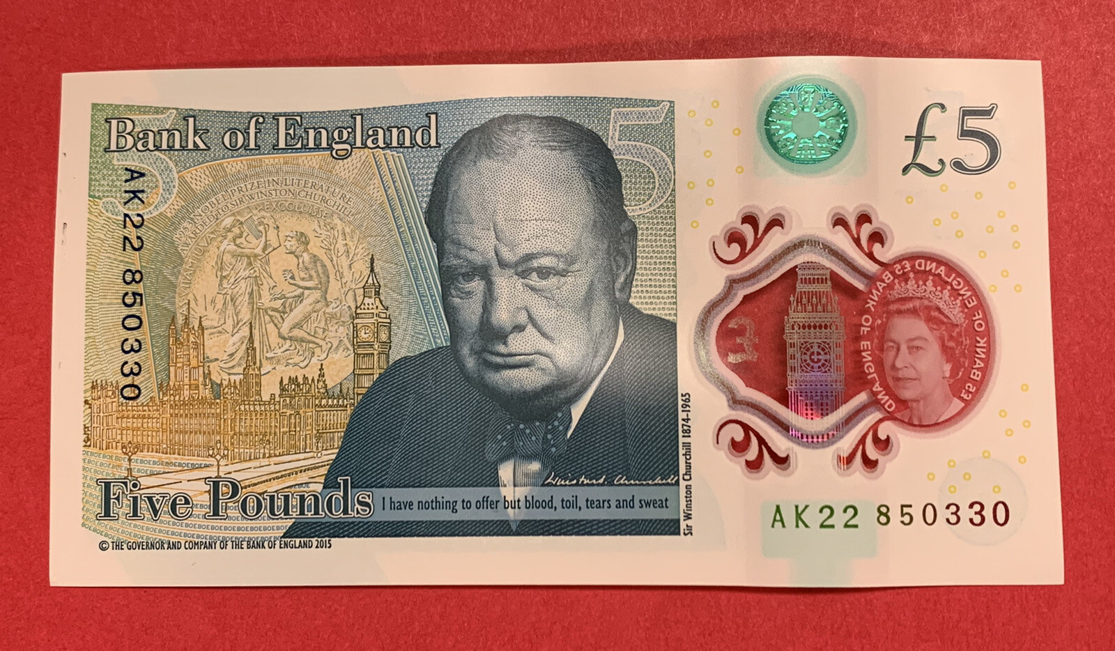 Bank of England 5 Pounds NEW Money Note 2015 United Kingdom Queen ...