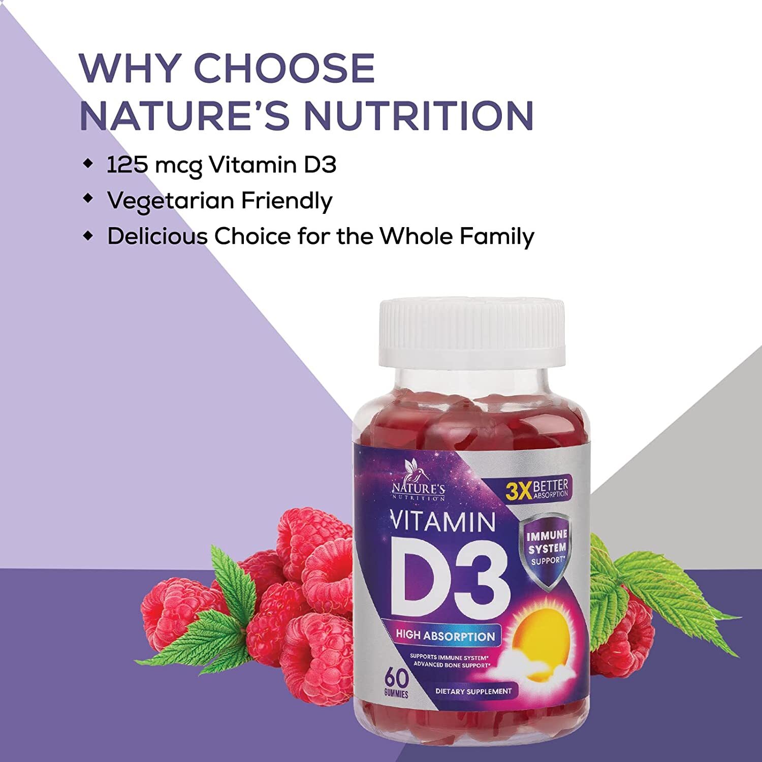 Vitamin D3 Gummy - Extra Strength 125mcg 5,000IU Supplement for Adults ...