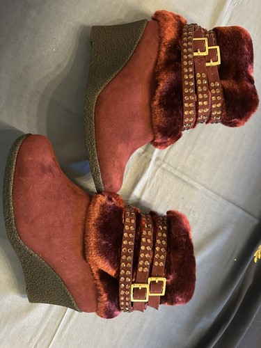Joan Boyce Burgundy Faux Fur Sneaker Boots. Size 7.5 Fur Lining Never ...