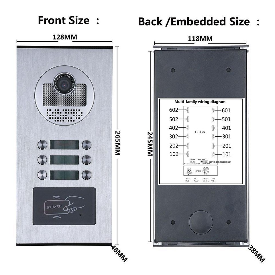 4 Monitor Video Door Phone Intercom 4 Apartment/Family RFID 1000TVL ...