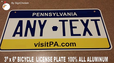 Custom Personalized License Plate PENNSYLVANIA PA, ALUMINUM - BICYCLE ...