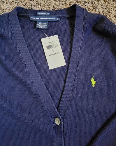 NWT Ralph Lauren Sport Navy Boyfriend Fit Cotton Button Cardigan Women ...