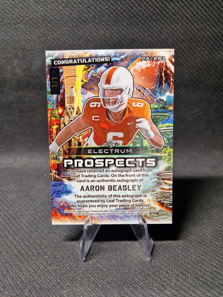 Aaron Beasley 1/1 🔥 2024 Leaf Electrum Auto GOLD Tennesee Carolina ...
