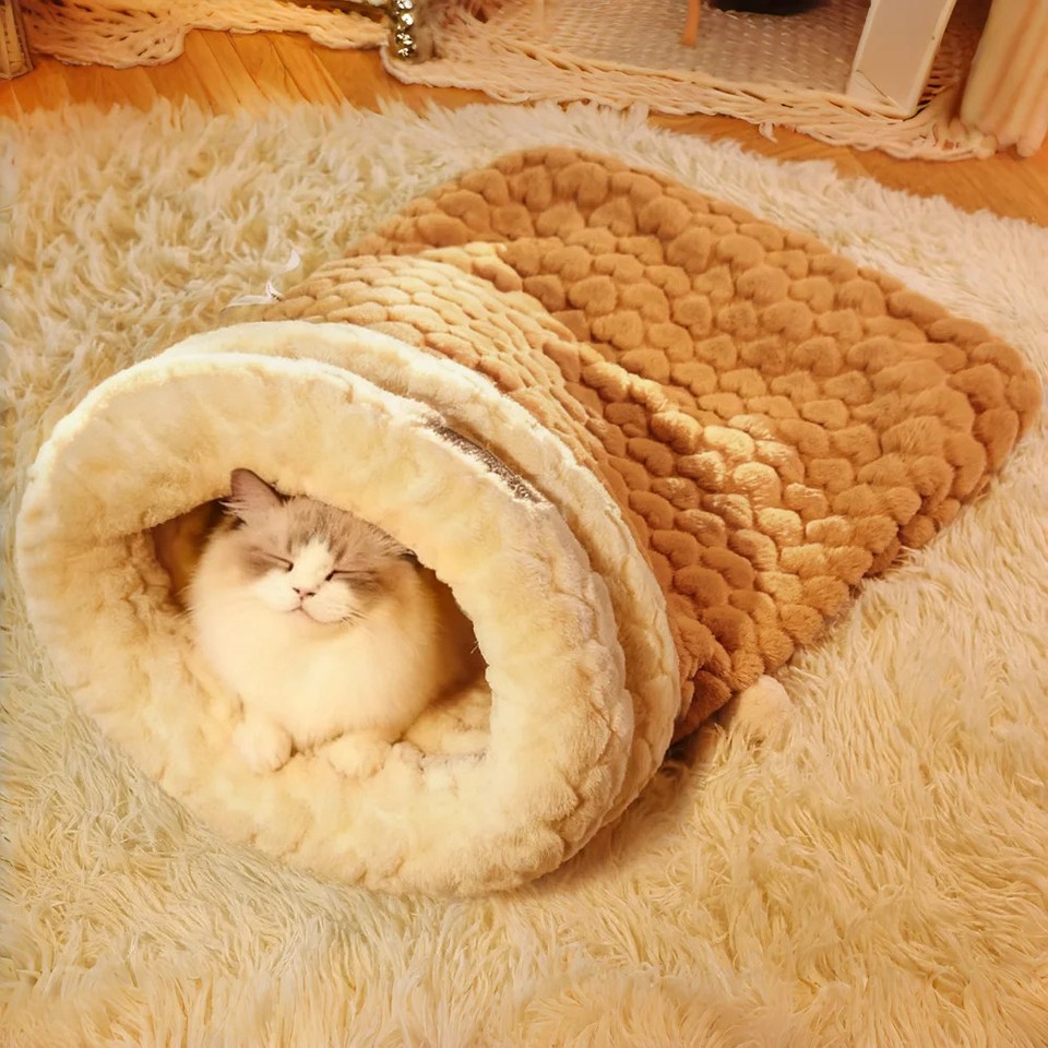 Upgraded Enclosed Cat Bed Winter Snuggle Burrow Security Hood Bunny ...