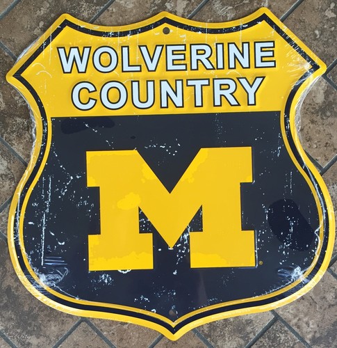 MICHIGAN 12" X 12" SHIELD WOLVERINE COUNTRY METAL SIGN WOLVERINES ...