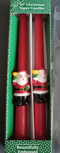 NEW DESIGN 10" Santa Christmas Taper Embossed Candles Set of 2 Holding ...