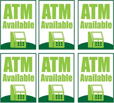 ATM Available Retail Window Display Paper Signs | Pack of 6 | 18"w x 24 ...