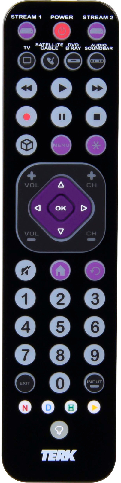 TERK - Rechargeable 6-Device Backlit Universal Remote - Black | eBay