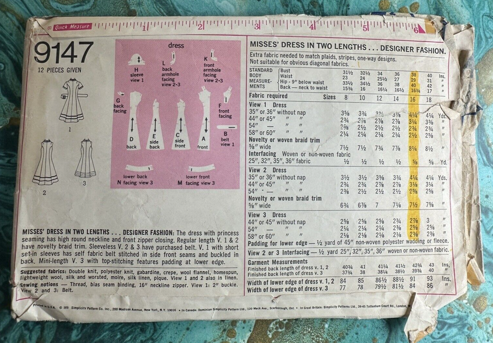 Designer Pattern Princess Seam Front Zip Dress 1970's Simplicity 9058 ...