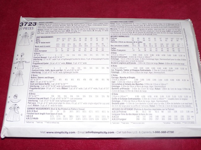 Pilgrim Colonial Dress Costume Pattern Simplicity 3723 R5 Plus Size 14 ...