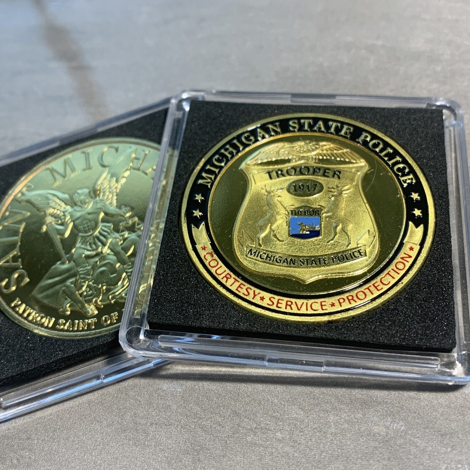 MICHIGAN STATE POLICE TROOPER MSP Challenge Coin INCLUDES 2X2 ST CASE ...