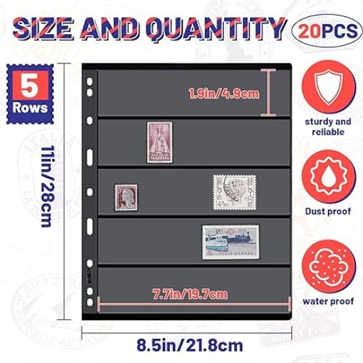 Stamp Pages for Stamp Album Binder, 10 Sheet, 5 Rows Pages for Stamp ...